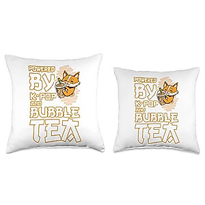 K-POP clothing and KPOP merch for kpop fans Powered by K-Pop and Bubble Boba Tea-Kpop Throw Pillow, 16x16, Multicolor