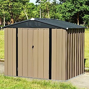 Catrimown 8' x 6' Storage Shed, Utility Storage Shed for Garden Backyard Lawn, Patio House Building with Double Doors and Lock