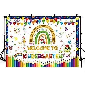 MEHOFOND 7x5ft Welcome to Kindergarten Backdrop Pencil Rainbow Back to School Bash Banner Classroom Party Decorations Homecoming Children Photography Background Prop Gift