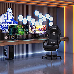 SITMOD Gaming Chair with Footrest-PC Computer Ergonomic Video Game Chair-Backrest and Seat Height Adjustable Swivel Task Chair for Adults with Headrest and Lumbar Support(Black)-Fabric