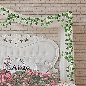 Abzo 57 Pcs Fake Ivy Leaves Artificial Ivy Wreath Green Leaf Plants for Wall Hanging Plants Greenery Background Furniture Bedroom Wedding Decor DIY Jungle Themed Party Decor