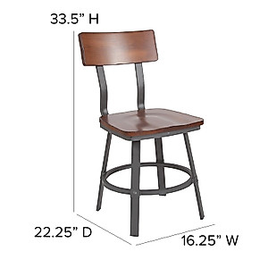 Flash Furniture Flint Series Rustic Walnut Restaurant Chair with Wood Seat & Back and Gray Powder Coat Frame
