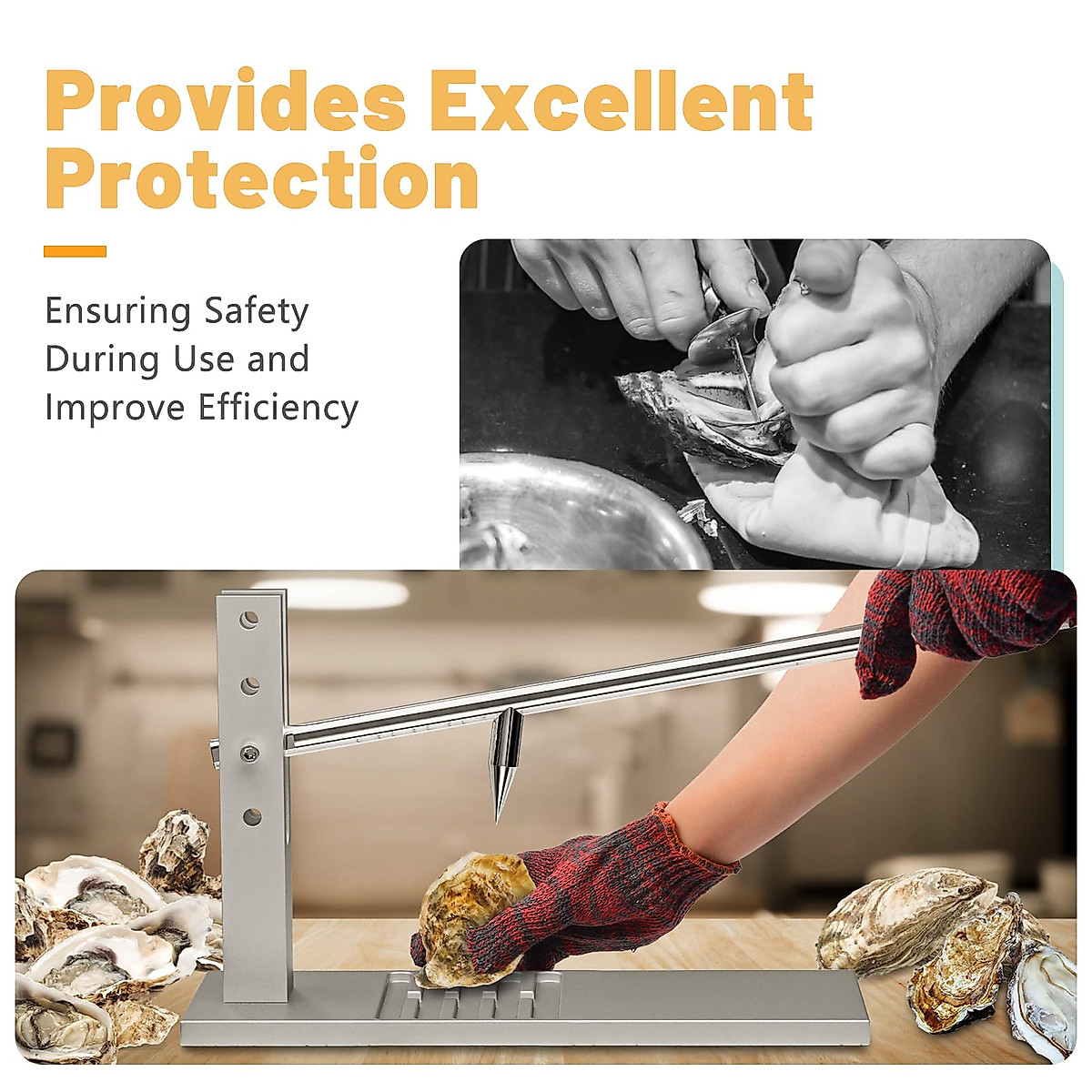 Oyster Shucker Machine, Clam Opener, Oysters Shucker, Hotel Buffets and Homes and Gift, Stainless Steel Oyster Shucker Including Knives, Glove and g-Clip, Seafood Tools for Hotel Family Buffet
