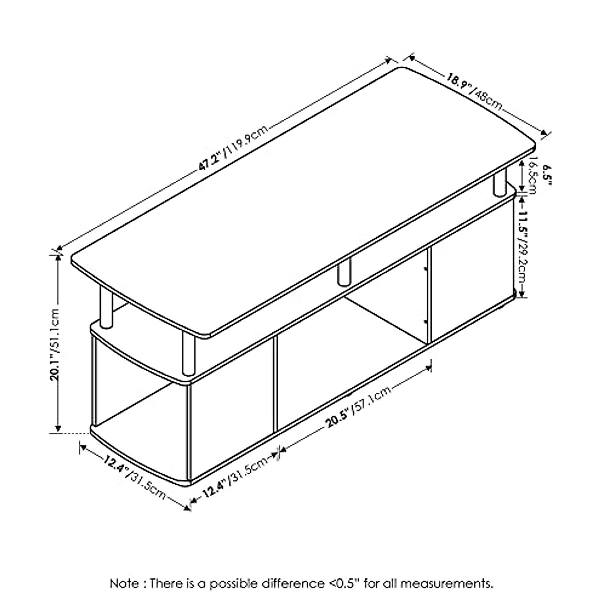 Furinno Jaya Stand for TVs up to 50 Inch with Open Storage, 18.9"D x 47.2"W x 20.12"H, White Oak/Stainless Steel Tube