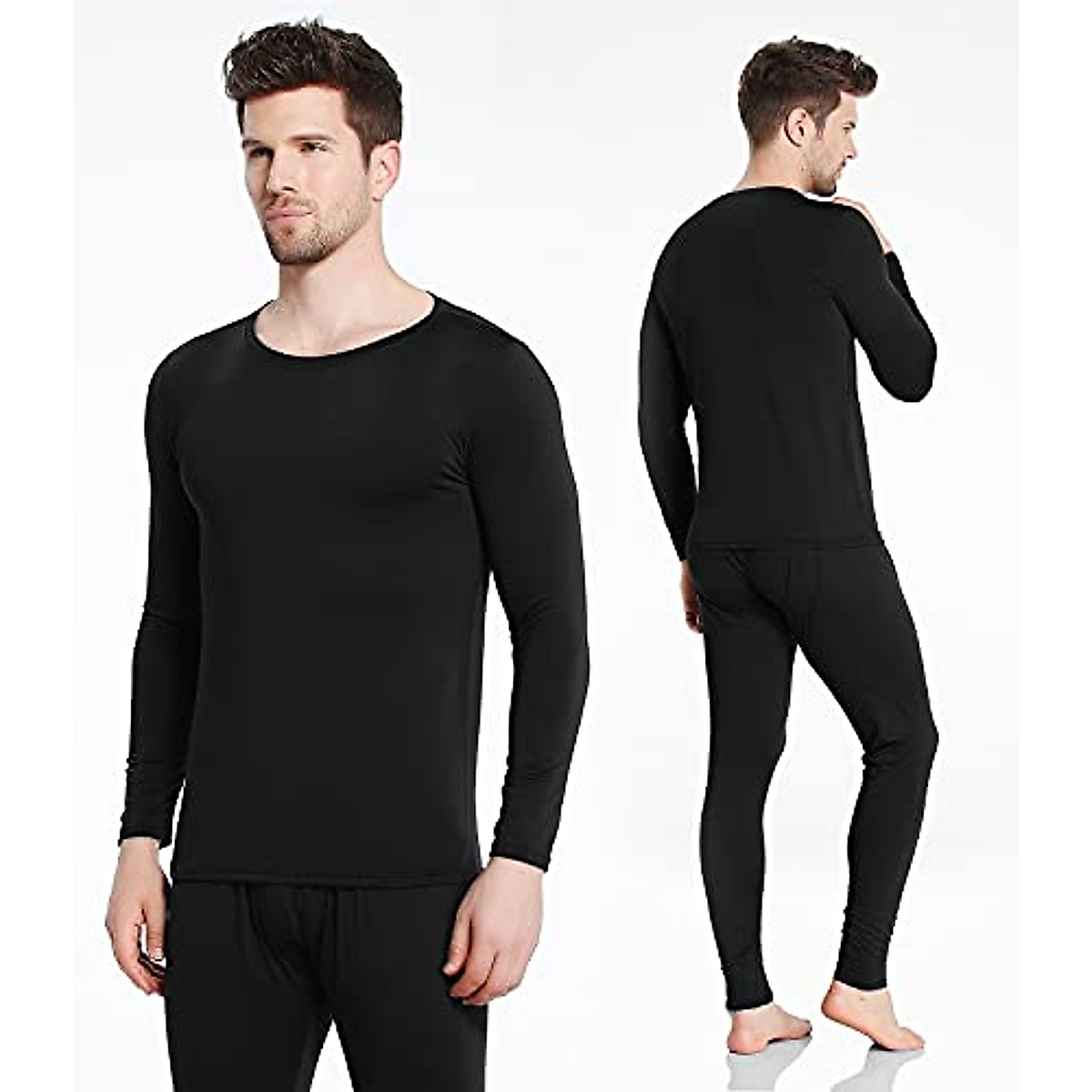 TEEPIRE Mens Thermal Underwear Set with Lightweight Ultra Soft Fleece Lined,Long John Set, Skiing Base Layer (Medium) Black