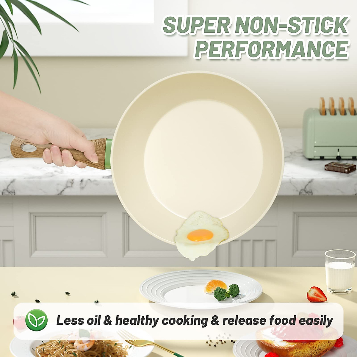 Nonstick Deep Frying Pan with Lid 10 Inch Non Stick Skillet Pan,Nonstick Saute Pan with Lid, Omelet Pans Nonstick Frying Pan Skillet with Healthy Ceramic Coating Induction Compatible,PFOA & PTFE Free