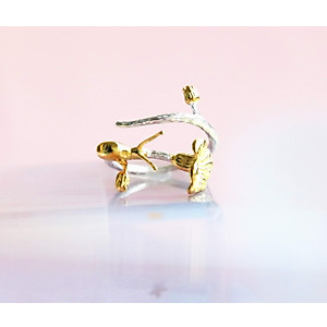 Helen de Lete Little Snail On Flower Vine 925 Sterling Silver Open Ring