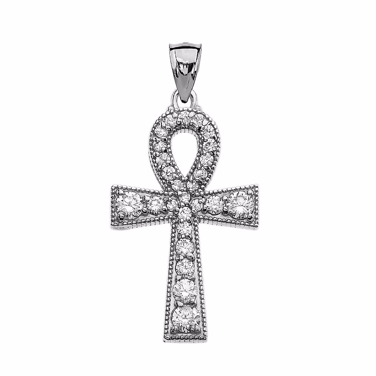 Diamond 14k White Gold Ankh Cross Pendant