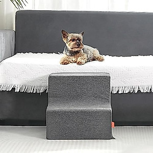 Sted Pet Stairs Dog Stairs 2 Steps, High Density Foam Dog Stairs for Couch, Widen Steps Pet Stairs with Non-Slip Bottom, Removable Washable Cover, Ideal for Older Injured Small Dogs Cats, Grey