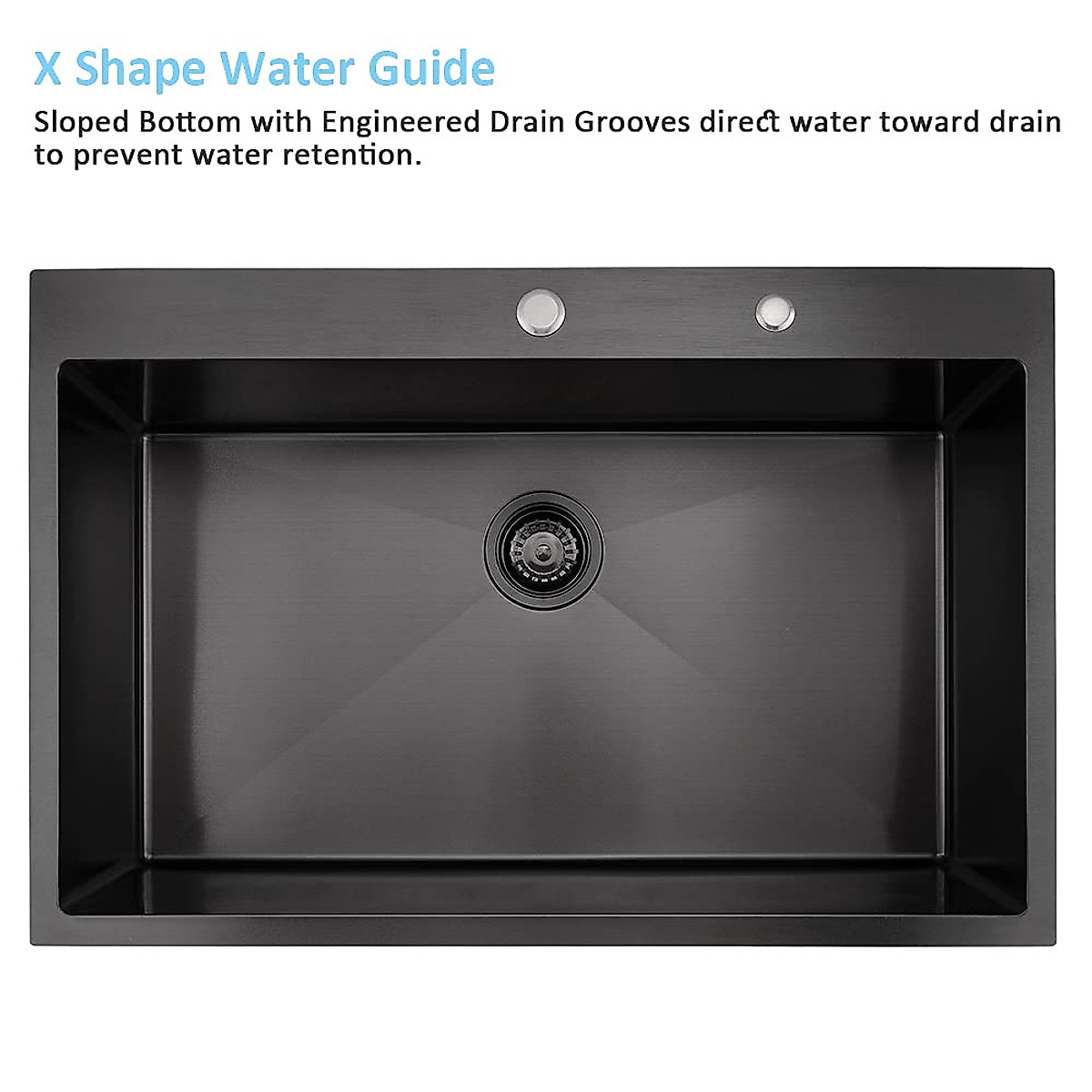 33 Inch Black Kitchen Sink Drop In-Bokaiya 33x22 Black Stainless Steel Drop In Kitchen Sink Topmount 16 Gauge Deep Matte Black Single Bowl Kitchen Sink with Dish Grid & Roll Up Rack