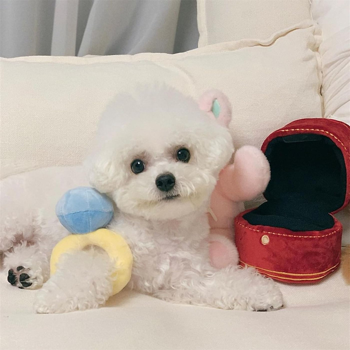 Love Ring Case Stuffed Plush Toy,Creative Ring Box Plush Toy,Plush Dog Toys Ring Box for Small Medium Large Dogs Training Playing (1PCS)