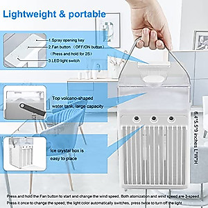 Portable Air Conditioner Fan Personal Air Conditioner Mini Evaporative Personal Air Cooler with 3 Speeds 2000mAh Battery Powered&USB Rechargeable Portable Evaporative Cooler for Bedroom Office Outdoor