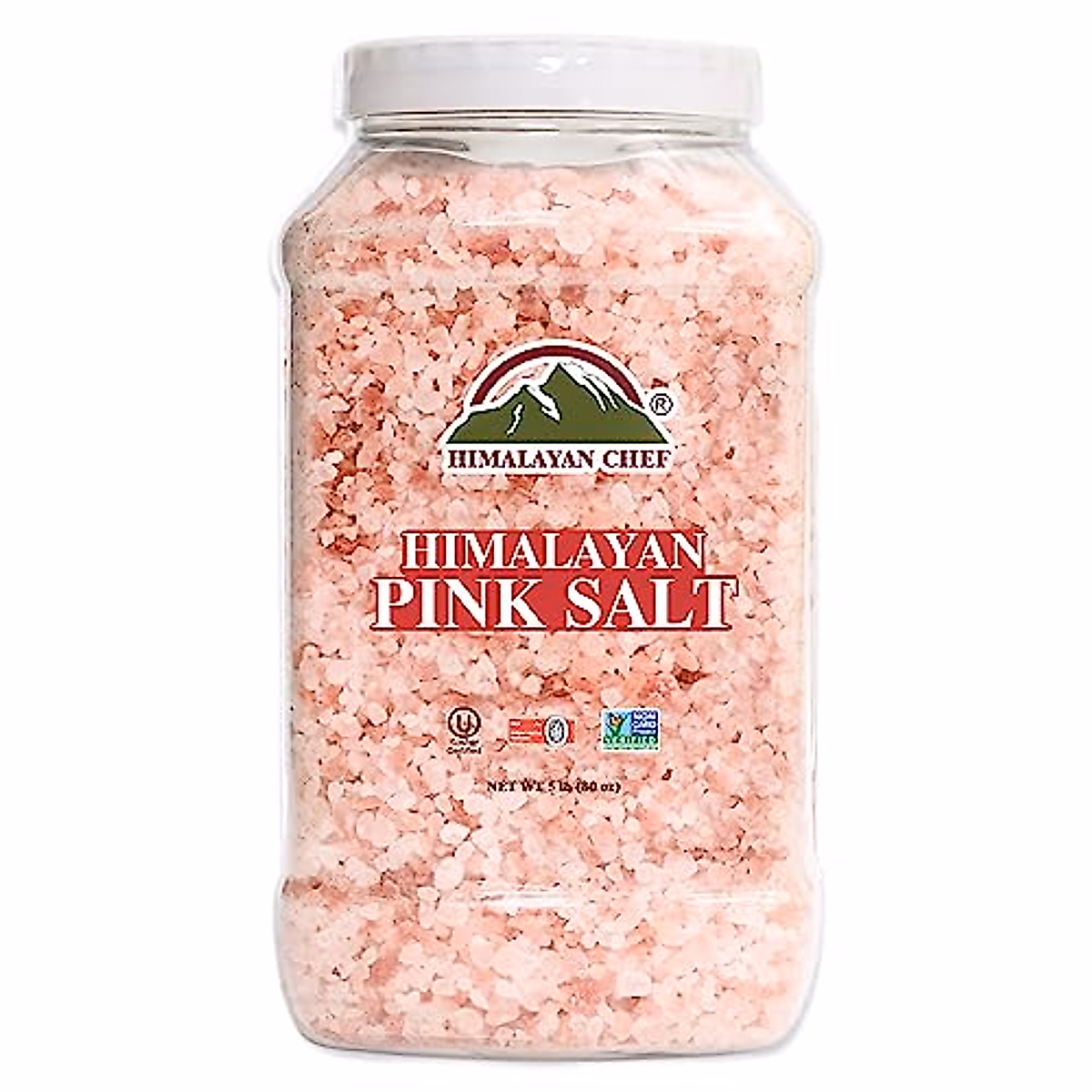 Himalayan Chef Pink Himalayan Salt Coarse Grain, Plastic Jar - 5 lbs. For Refill Grinders