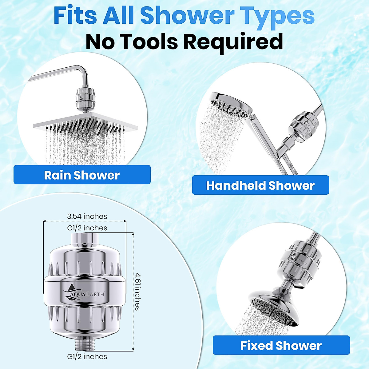 Aqua Earth Shower Filter For Hard Water Shower Head Filter to Remove Chlorine Fluoride Water Softener Coconut Shell Activated Carbon Reduces Dry Itchy Skin Heavy Metals Other Sediments Vitamin C