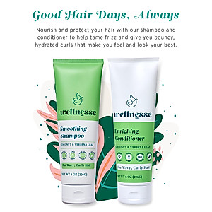 Wellnesse Smoothing Shampoo and Conditioner - For Wavy & Curly Hair - - 8 oz - Coconut & Verbena Leaf - Vitamin Based Formula, Protects and Moisturizes - Hair Products and Beauty Products