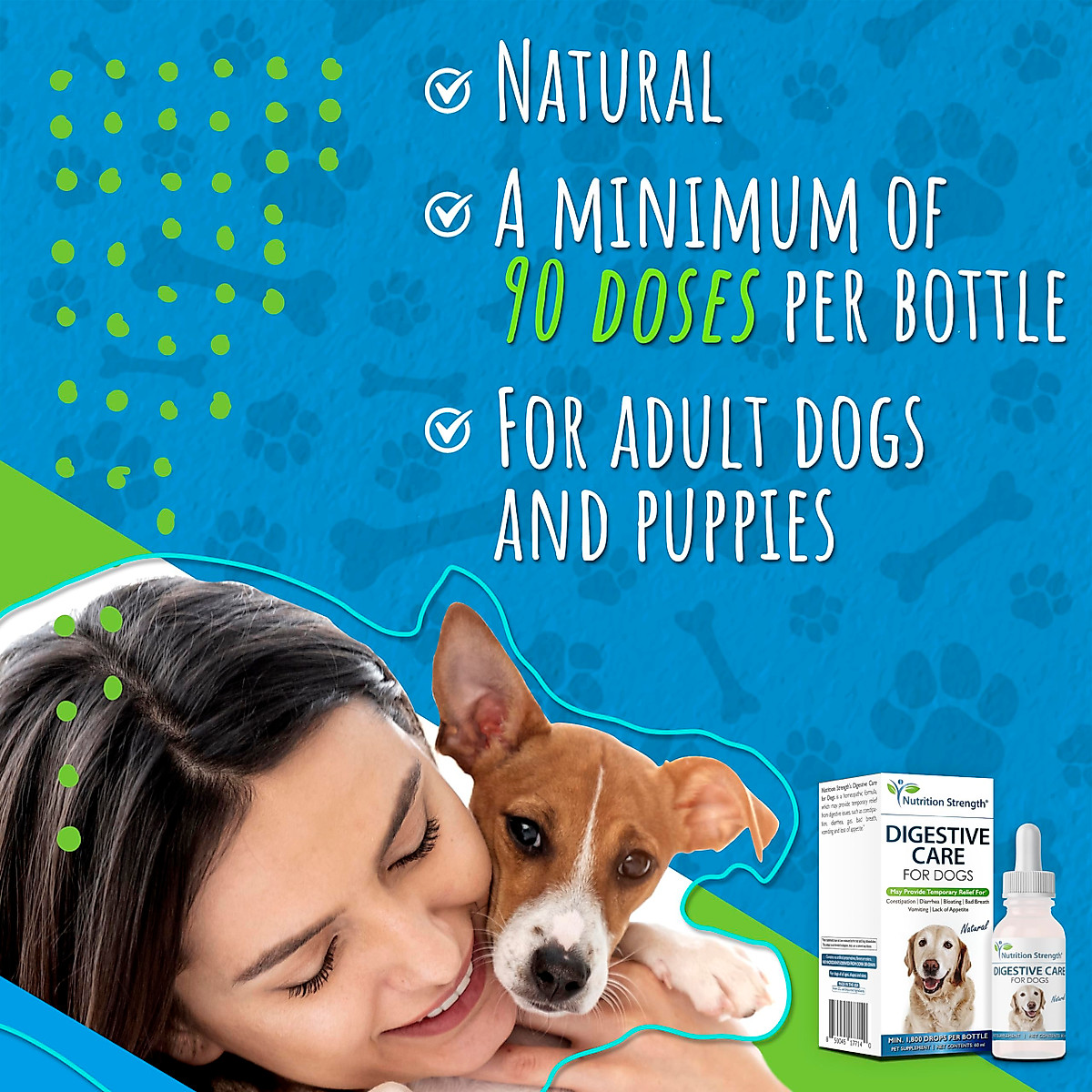Nutrition Strength Digestive Care for Dogs, Natural Constipation Relief for Dogs and Puppies & Support for Diarrhea, Bloating, Bad Breath, Vomiting, Lack of Appetite, 60 Milliliters