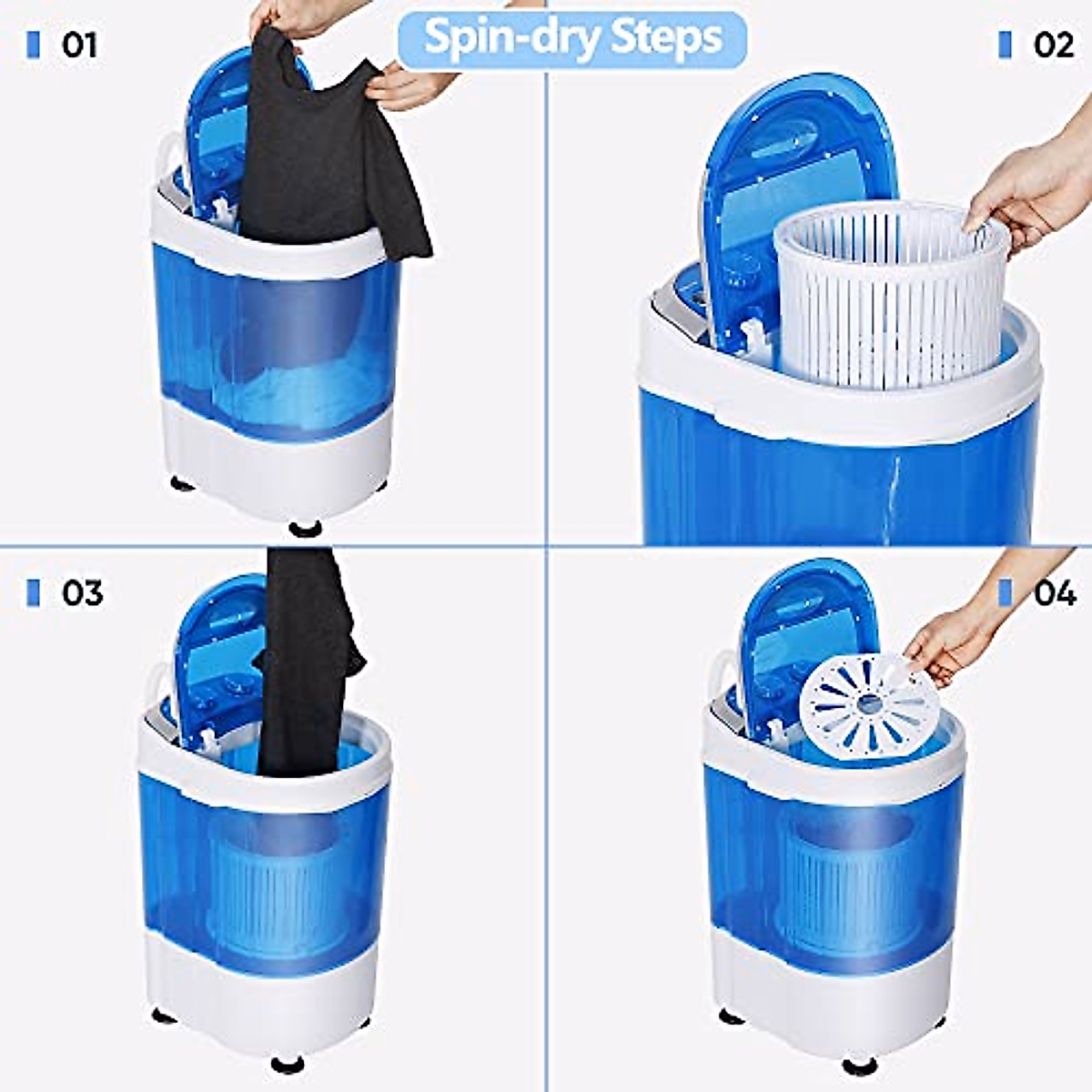 LEMY Mini Baby Washing Machine Portable and Compact Laundry Washer with 8.8lbs Washing Capacity, Single Tub, Blue