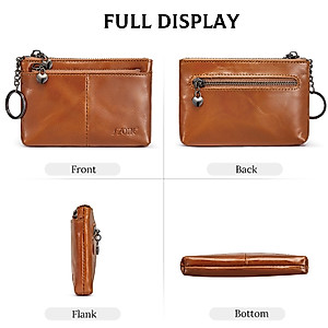 S-ZONE Genuine Leather Coin Purse Women Small Change Wallet Pouch Card Holder with Keychain Gift Box