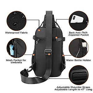 FASNAHOK Crossbody Sling Backpack for Men Women Multipurpose Cross Body Chest Bag Travel Hiking Casual Daypack (Black)