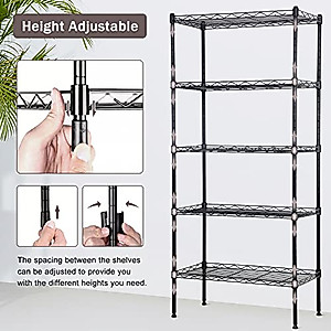 XXkseh 5 Tier Wire Shelving Unit Metal Storage Shelves Heavy Duty NSF Height Adjustable Commercial-Grade Storage Rack Garage Storage Pantry Shelves for Storage, Black