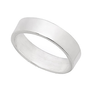 Polished Cigar Cut Flat Silver 6mm Straight Plain Wedding Band Standard Fit Ring - Size 10.5