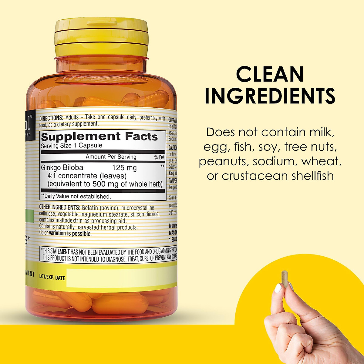 MASON NATURAL Ginkgo Biloba, 3 Month Supply, Helps to Improve Mental Alertness & Support Optimal Brain Function, 60 Capsules (3 Pack)