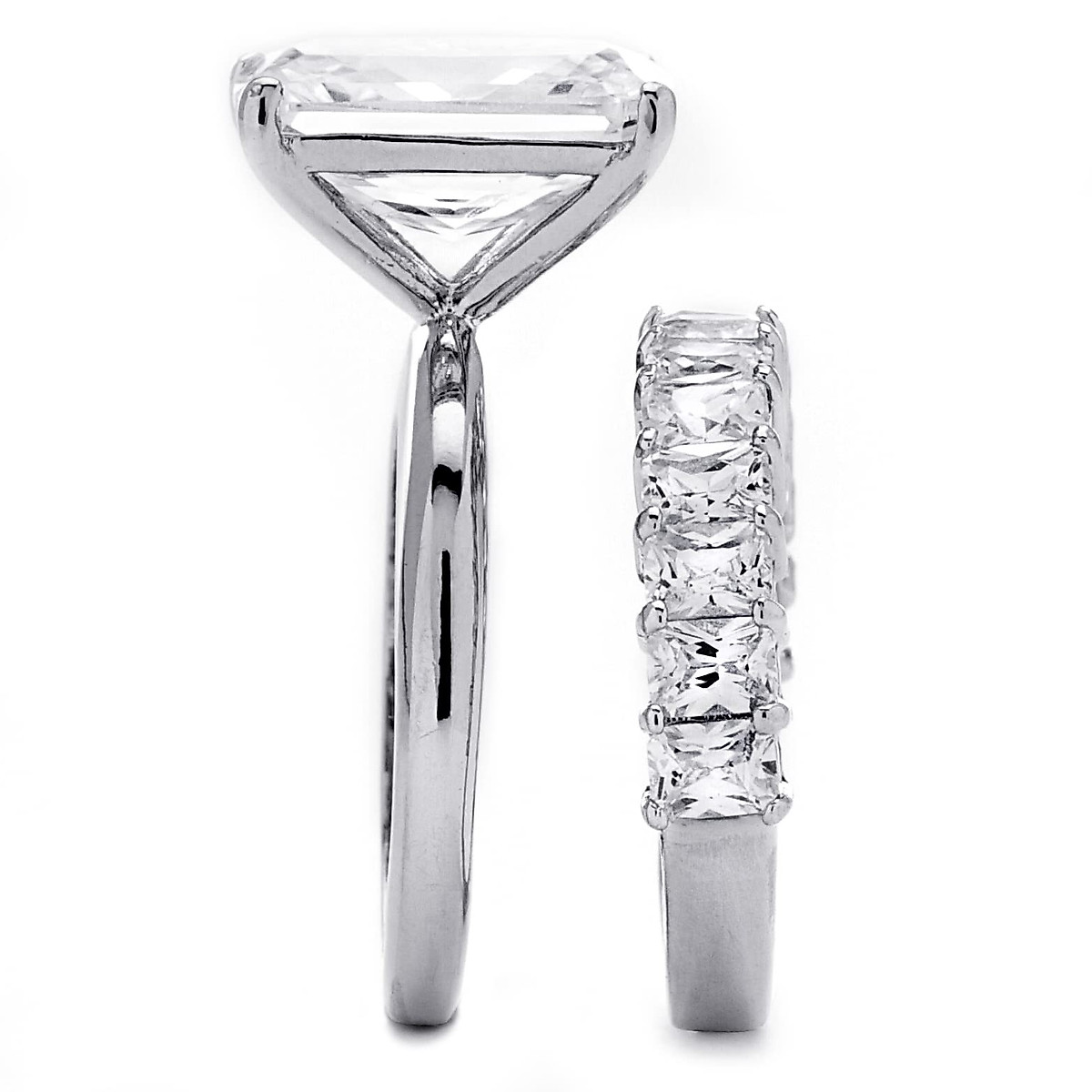 PalmBeach Platinum-plated Emerald Cut Cubic Zirconia Bridal Ring Set Sizes 6-10 Size 7