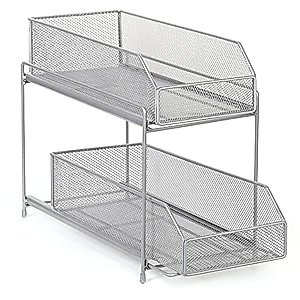 MOOACE 2 Tier Under Sink Organizer, Bathroom Kitchen Countertop Under Sink Cabinet Organizer with Sliding Storage Drawer