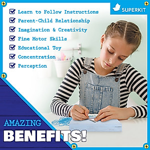 Superkit Boat String Art Kit: Complete 3D Wood DIY Art Craft Set, Marked Holes, 3 Colored Skeins, Screws, Screwdriver, Paints, Foam Brush, Ages 7+