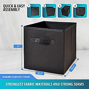 Klozenet 11 inch cube storage bins 8-pack, Fabric Collapsible Storage Bins Durable and Sturdy With Handle For Closet Shelves, Storage, Books, Cloth and Toys/ foldable Cubby Organizer, (Black)