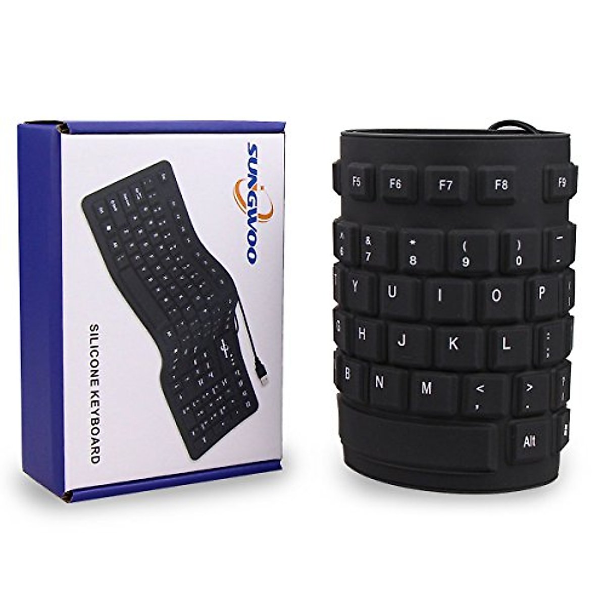 sungwoo Foldable Silicone Keyboard USB Wired Standard Keyboard Waterproof Rollup Keyboard for PC Notebook Laptop, Full Size (Black)