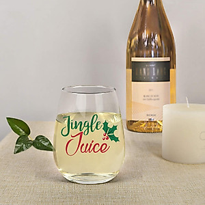 Christmas Wine Glass, Jingle Juice Stemless Wine Glass for Women, Men, Dad, Mom, Wife, Husband, Friend, Sister, Coworker