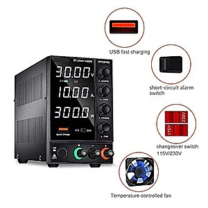 120V 3A DC Power Supply 4 Digits Display Adjustable LED Laboratory Switching Bench Source USB Charging Voltage Regulators(DPS605U)