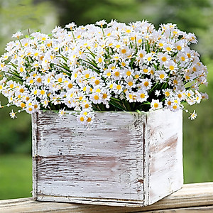 Gormiya 8 Bundles Artificial Daisy Mums Flowers Outdoor UV Resistant Plastic Fake Daisy Sunflowers Plants for Home Backyard Window Box Porch Garden Decoration, White