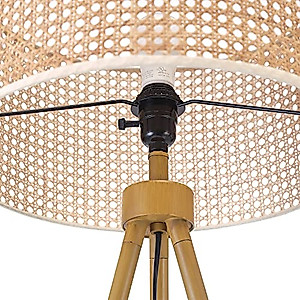 Globe Electric 65914 60" Floor Lamp, Faux Wood Tripod Base, Rattan Shade, On/Off Rotary Switch on Socket