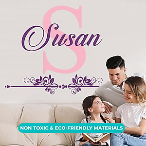 Custom Name and Initial Wall Decal Nursery - Baby Girl Decoration - Mural Wall Decal Sticker for Home Interior Decoration Car Laptop (M283) (Wide 30" x 17" Height)