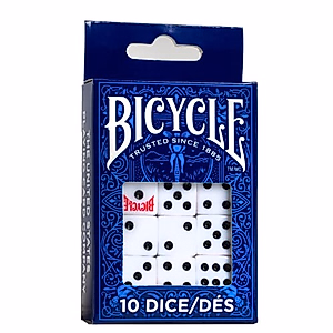 Bicycle Dice Set, Six Sided Dice, D6 Dice, Playing Dice, Standard Game Dice, 10 Count, White, 16 mm