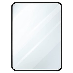 USHOWER 24 x 36 Inch Bathroom Mirror, Matte Black Rectangle Mirror for Wall, Rounded Metal Frame Vanity Mirror