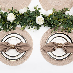 SHACOS Round Placemats Set of 6 Boho Woven Braided Border Table Mats Washable Heat Resistant 15 inch Circle Place Mats for Dining Table, Beige