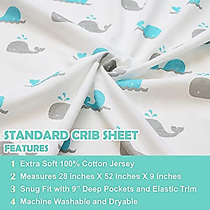 American Baby Company Fitted Crib Sheet 28" x 52", Soft Breathable Neutral 100% Cotton Jersey Sheet, Aqua Whales, for Boys and Girls, Fits Crib and Toddler Bed mattresses