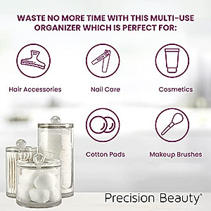 Bathroom Organizer Unit by Precision Beauty | Multi-Purpose Cabinet Organizer and Bathroom Storage | Modular 3-Section QTip Holder, Vanity Organizer and Toiletries Dispenser