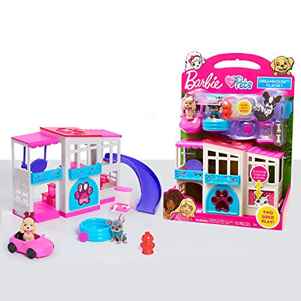 Barbie Pet Dreamhouse 2-Sided Playset, 10-pieces Include Pets and Accessories, Kids Toys for Ages 3 Up by Just Play