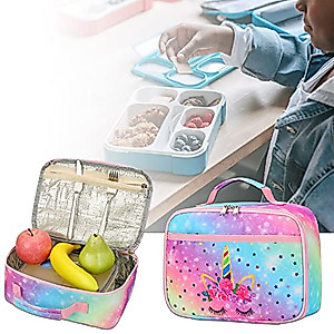 CAMTOP Kids Lunch Box Girls Boys Insulated Bag Reusable Lunch Containers Kit for School Travel Thermal Meal Boxs (Rainbow 1)