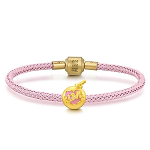 CHOW SANG SANG 999 24K Solid Gold Mini Charm Love Dynamite Charm Bracelet for Women 93138C (Gold, 17 CM)