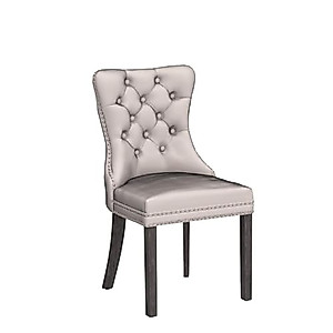 civama Velvet Dining Chairs Set of 6, Upholstered Tufted Dining Chairs with Nailhead Trim Back Pull Ring, Nikki Collection Elegant Armless Kitchen Chair with Solid Wood Legs, Beige