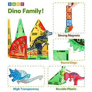 Asago Magnetic Tiles Dinosaurs Magnet Building Blocks Toys for Kids ages 3-5 4-8 8-12 Creative Animals Educational Stack Tile Construction for Boys Girls Toddlers 5-7 Year Old to STEM Learning