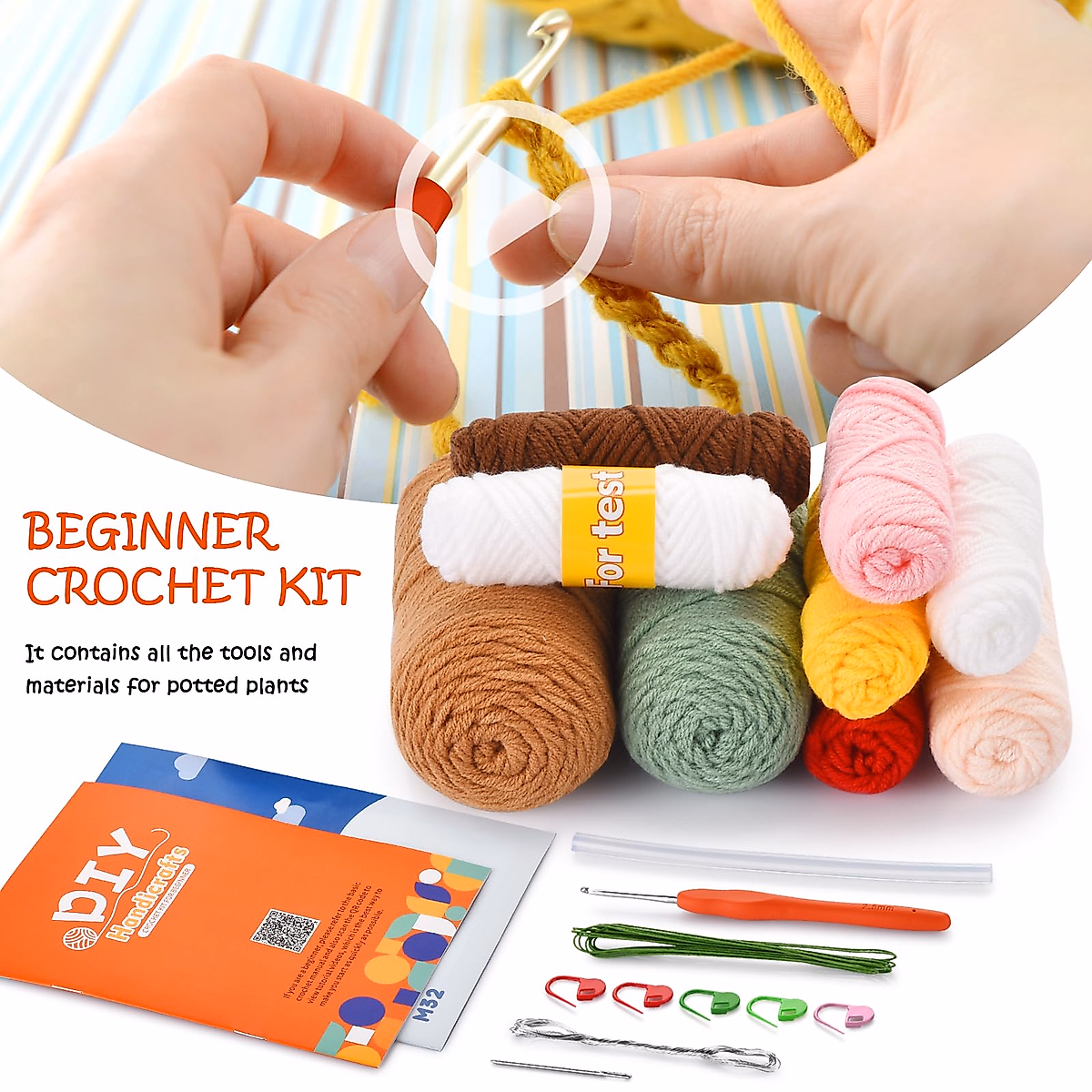 UEIEU Crochet Kit for Beginners - Flower Plants - Crochet Starter Kit，Suitable for Adults Learning Adult Beginner Crochet kit, Step by Step Video Tutorials (Strawberry Flower Potted Plants)