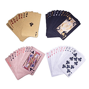 SUCCUNA Playing Cards Waterproof Poker Cards Foil Plastic Playing Card 4 Decks of Cards for Adults Black Gold Pink White