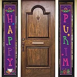Nepnuser Happy Purim Porch Banner Jewish Carnival Front Door Window Wall Indoor Outdoor Hanging Decoration Photo Booth Backdrop