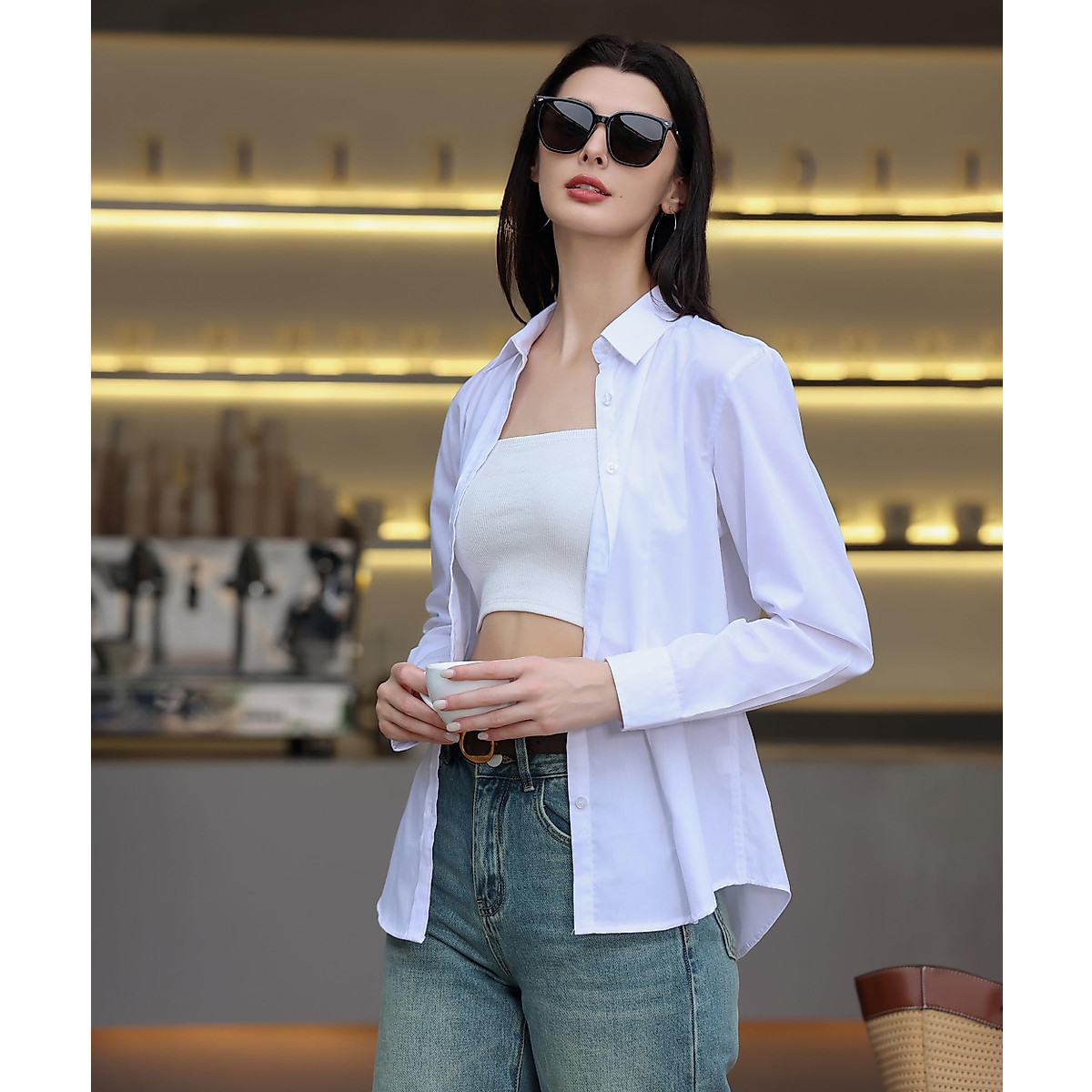 Beninos Womens Dress Shirts Long Sleeve Button Down Shirt Work Wear (225 White, XS)